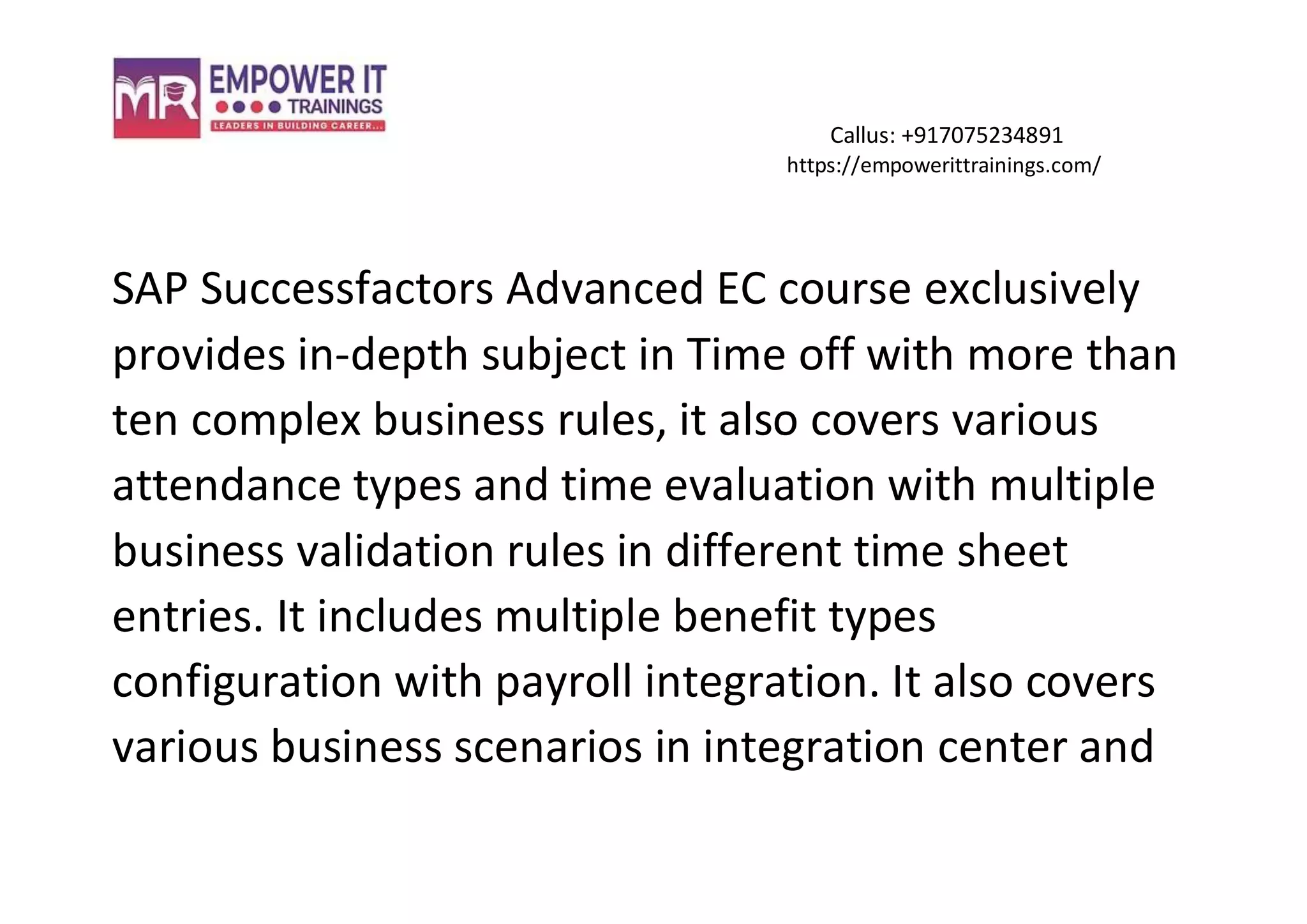 Sap SF employee central integration center Online training | PDF