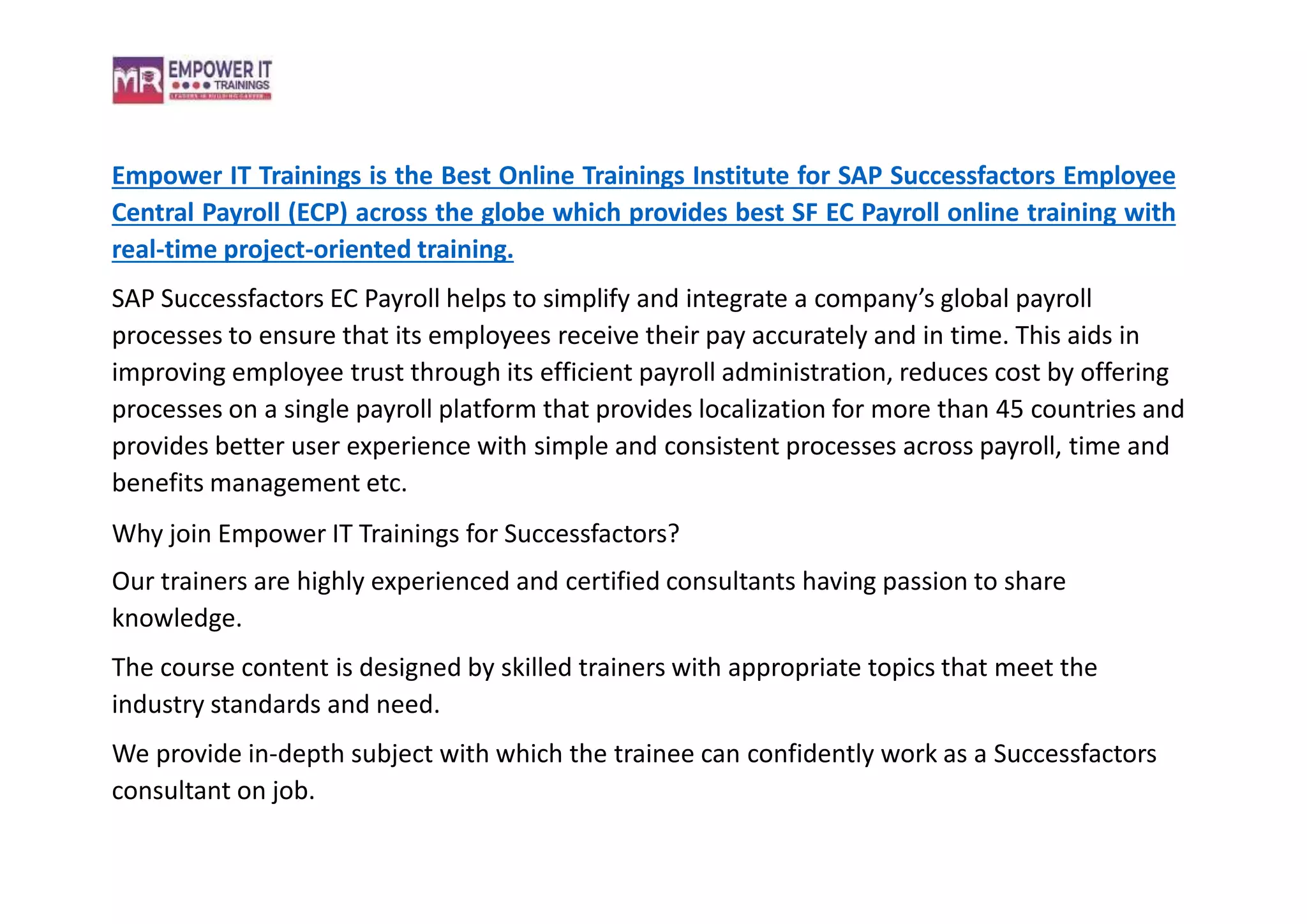 SAP Successfactors Employee Central Payroll Online Training | PPTX