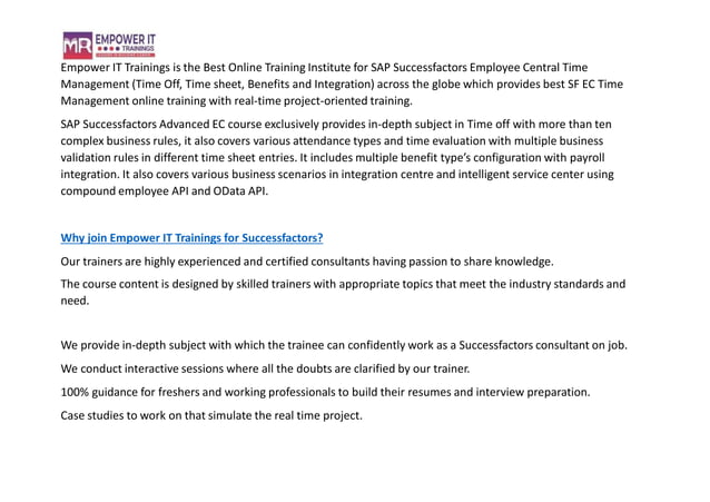 Sap SuccessFactors Advanced employee central time management online ...