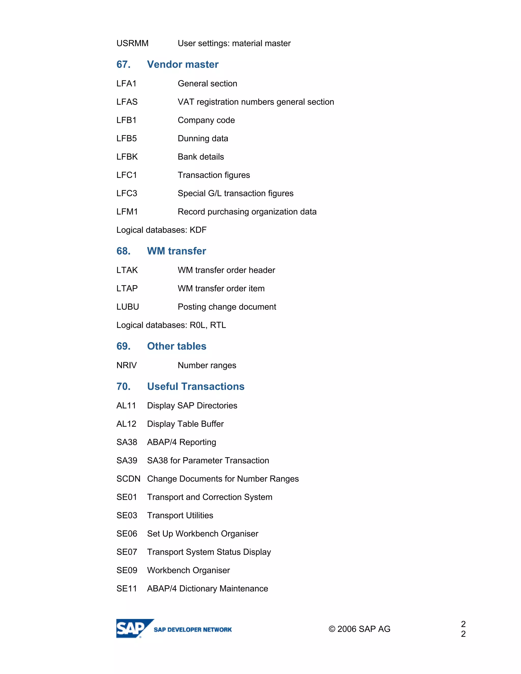 Sap tables for technical consultants | PDF