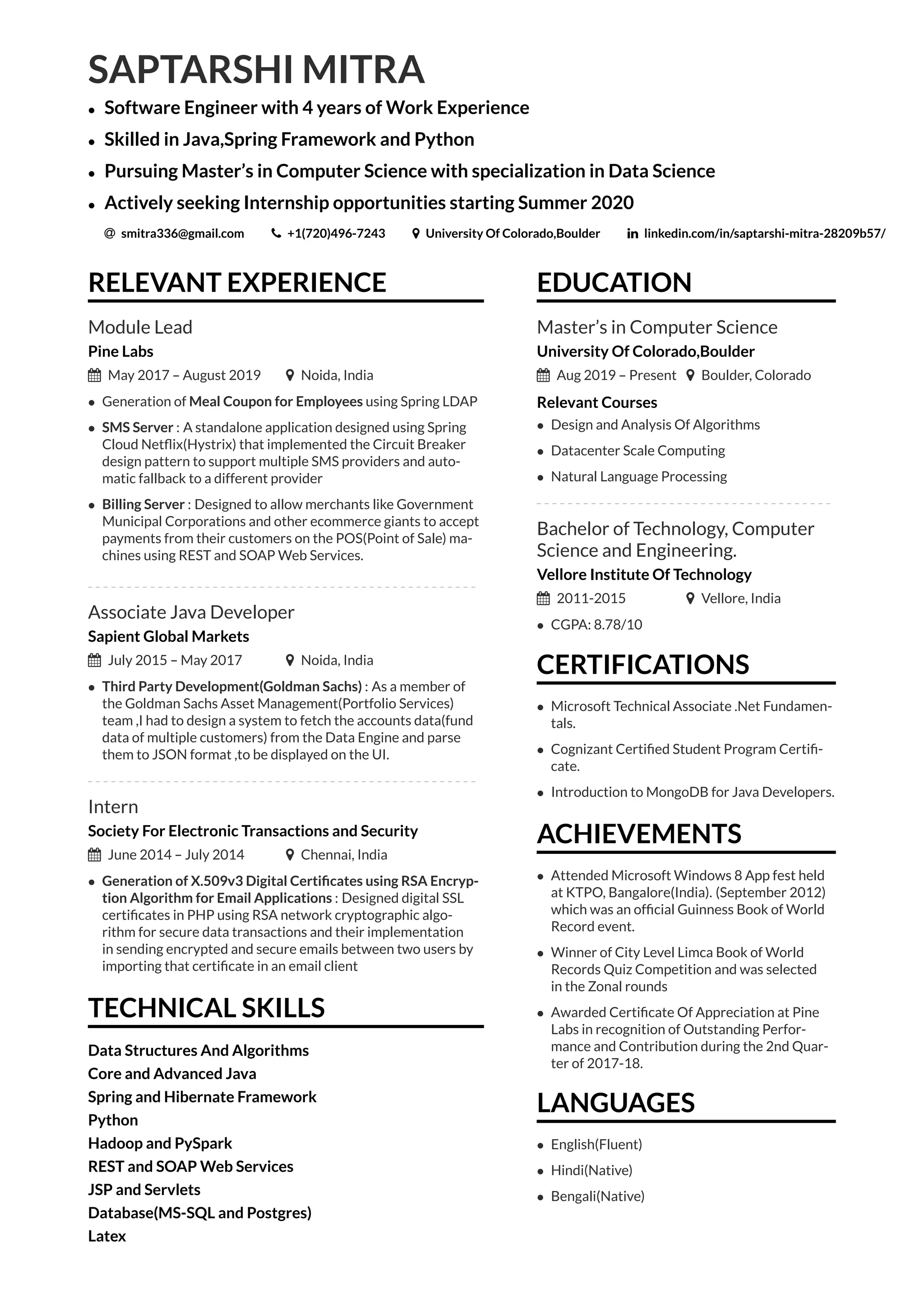 Saptarshi_Mitra_Resume | PDF