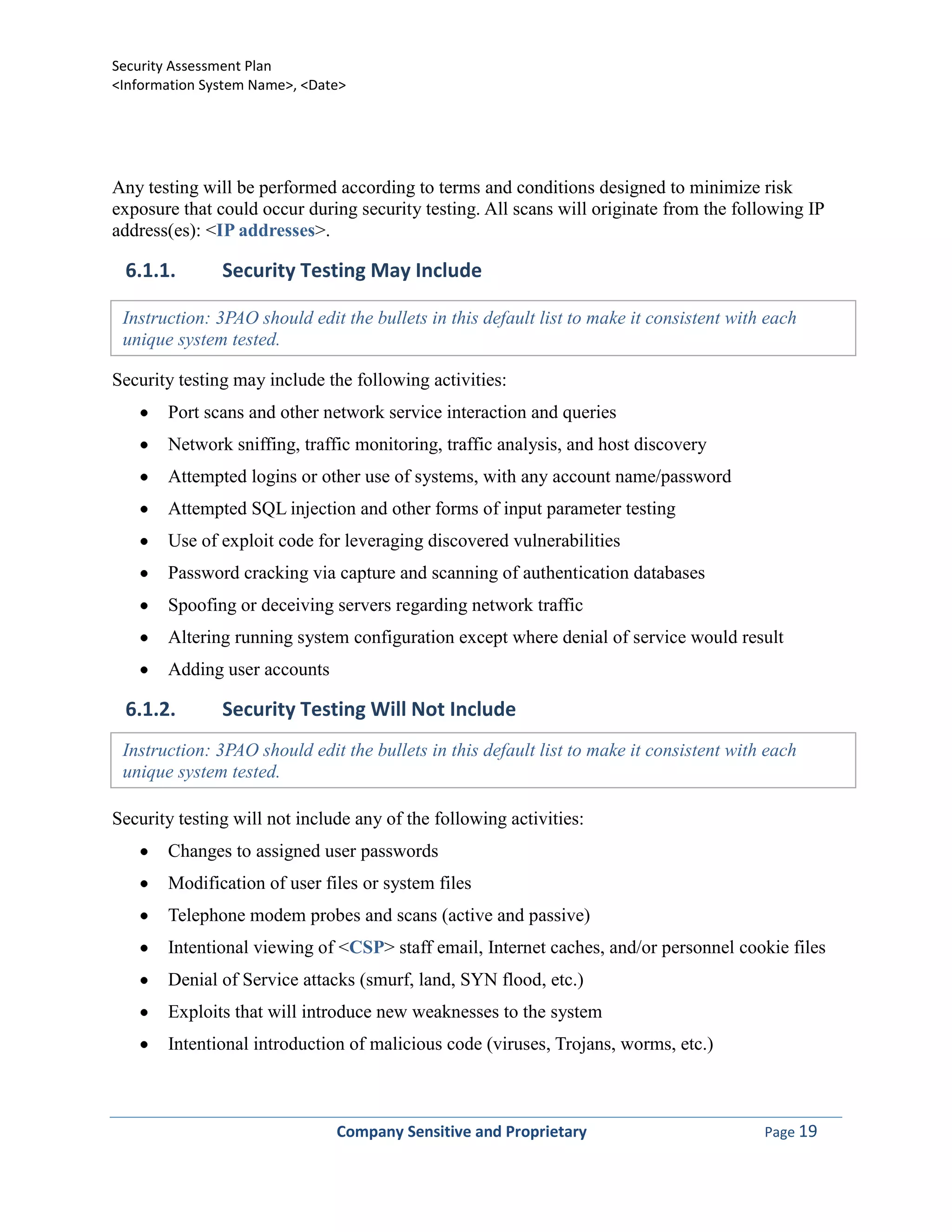Security Assessment Plan (Template) | DOCX