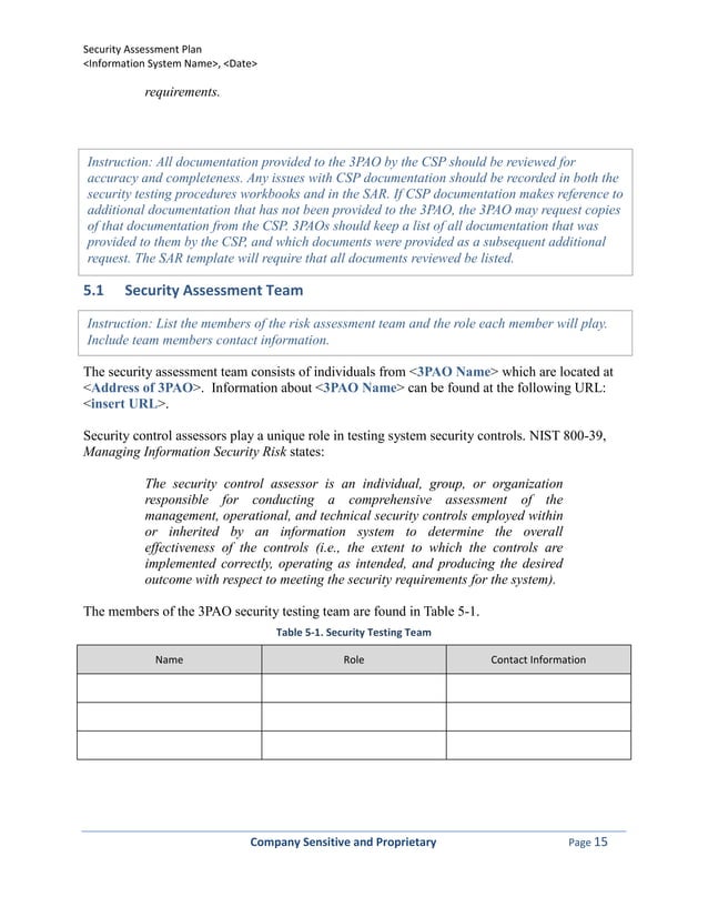 Security Assessment Plan (Template) | DOCX