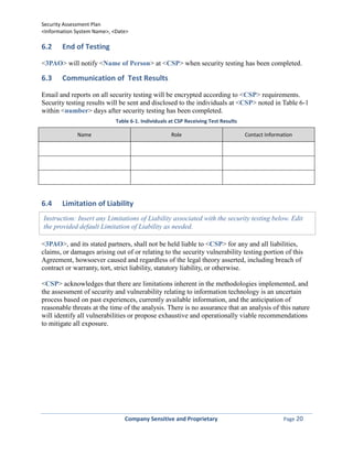 Security Assessment Plan (Template) | DOCX