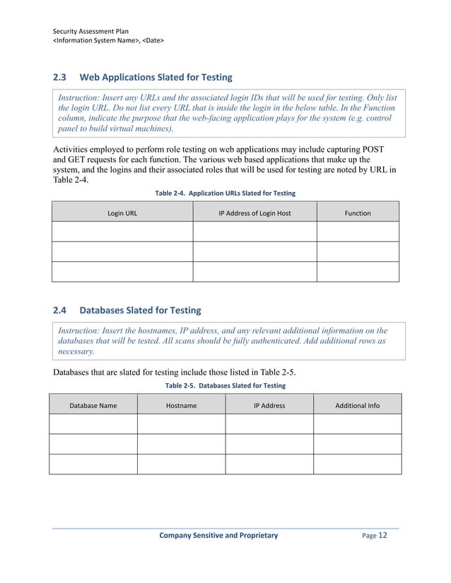 Security Assessment Plan (Template) | PDF