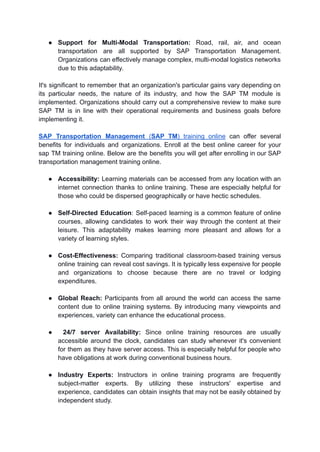 Sap transportation management benefits | PDF