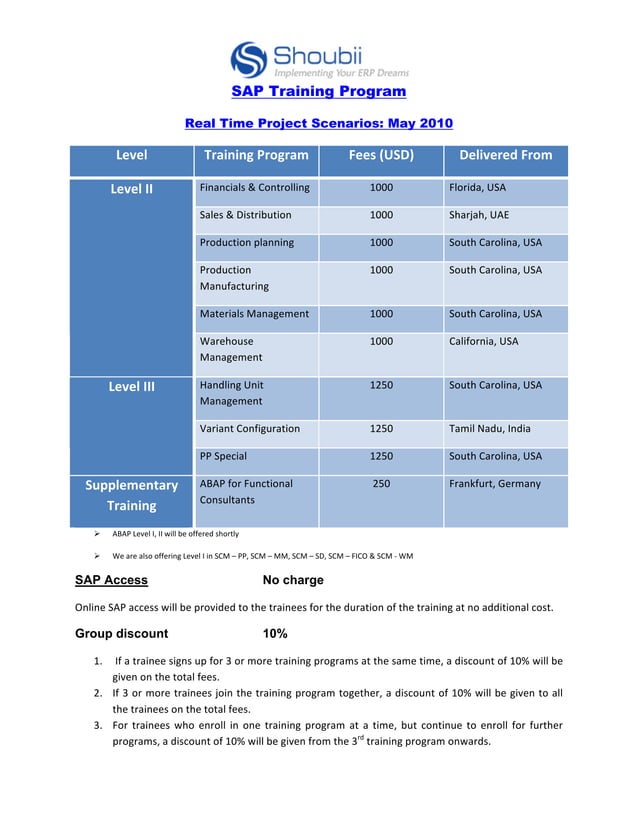Sap Training Programs @ Shoubii May 2010 | PDF