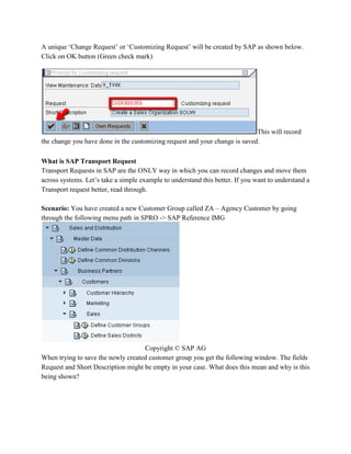 Sap tranport,customization request | DOCX
