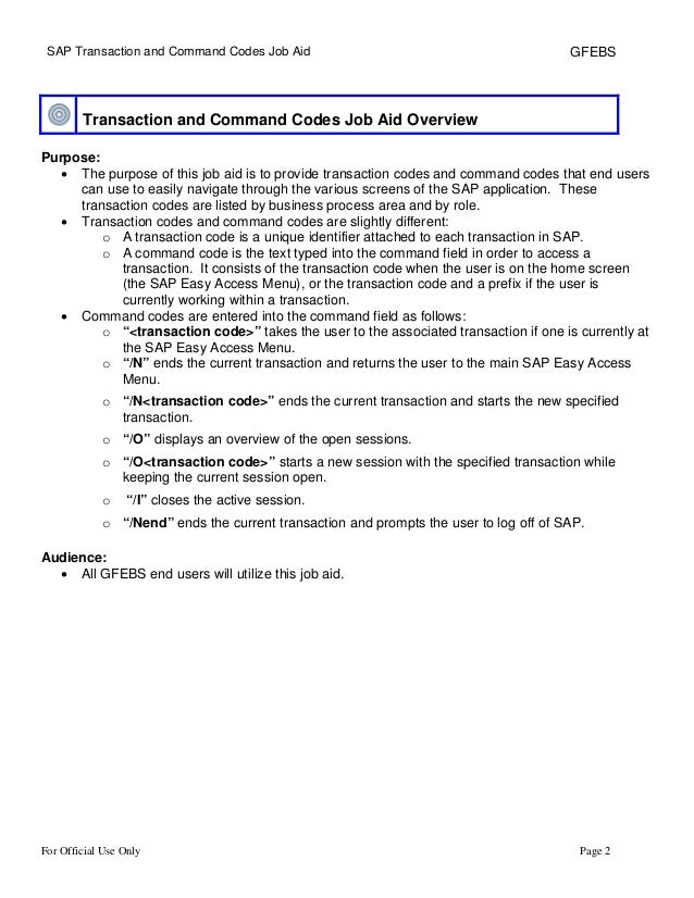 Sap transaction codes