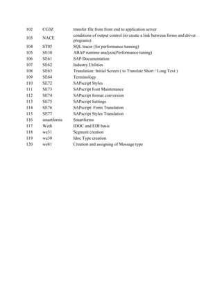 Sap transaction codes | DOCX
