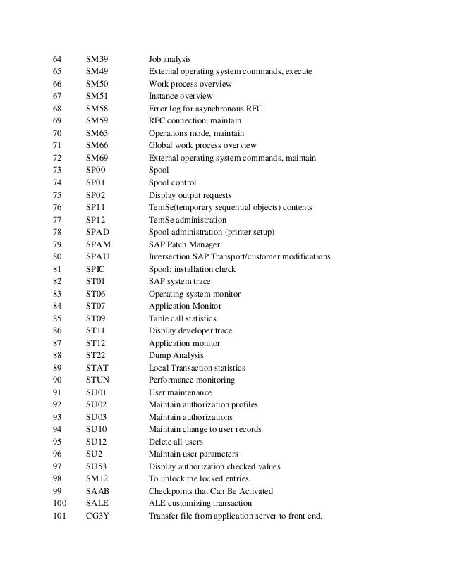 Sap Transaction Codes