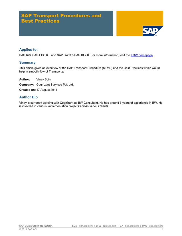 Sap transport procedures and best practices | PDF | Programming ...