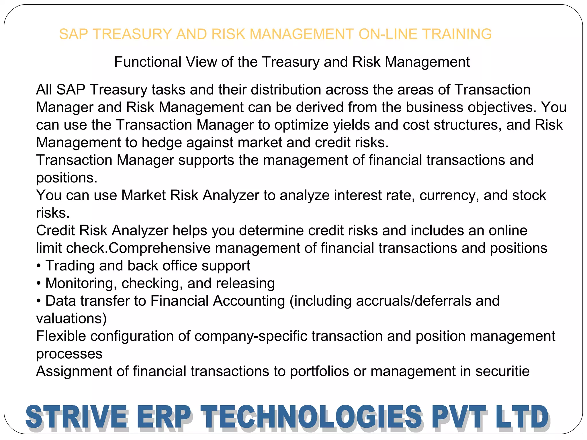 Sap treasury and risk management:strive erp | PPT