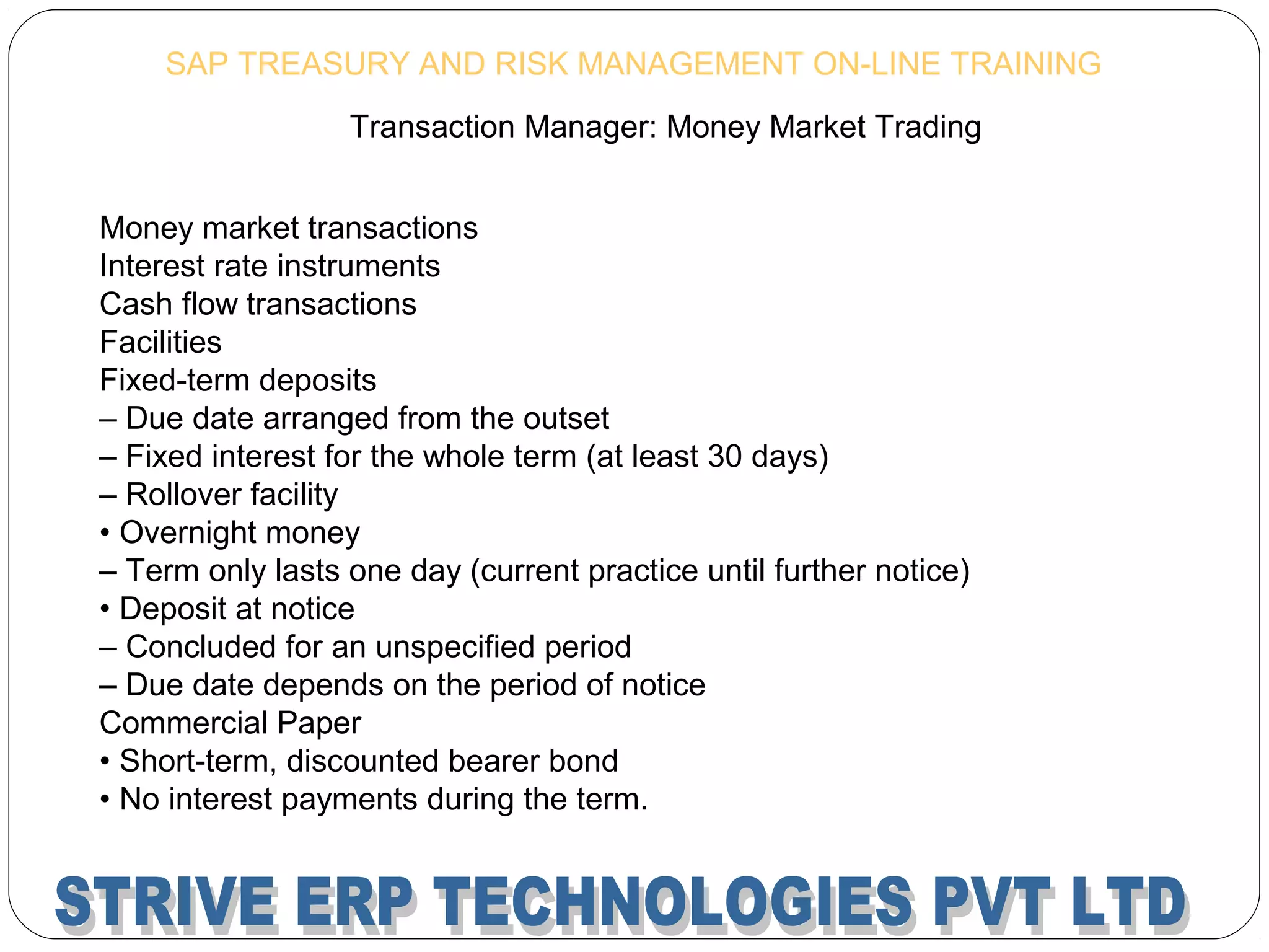 Sap treasury and risk management:strive erp | PPT