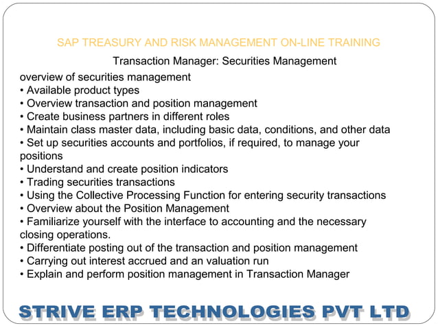 Sap treasury and risk management:strive erp | PPT