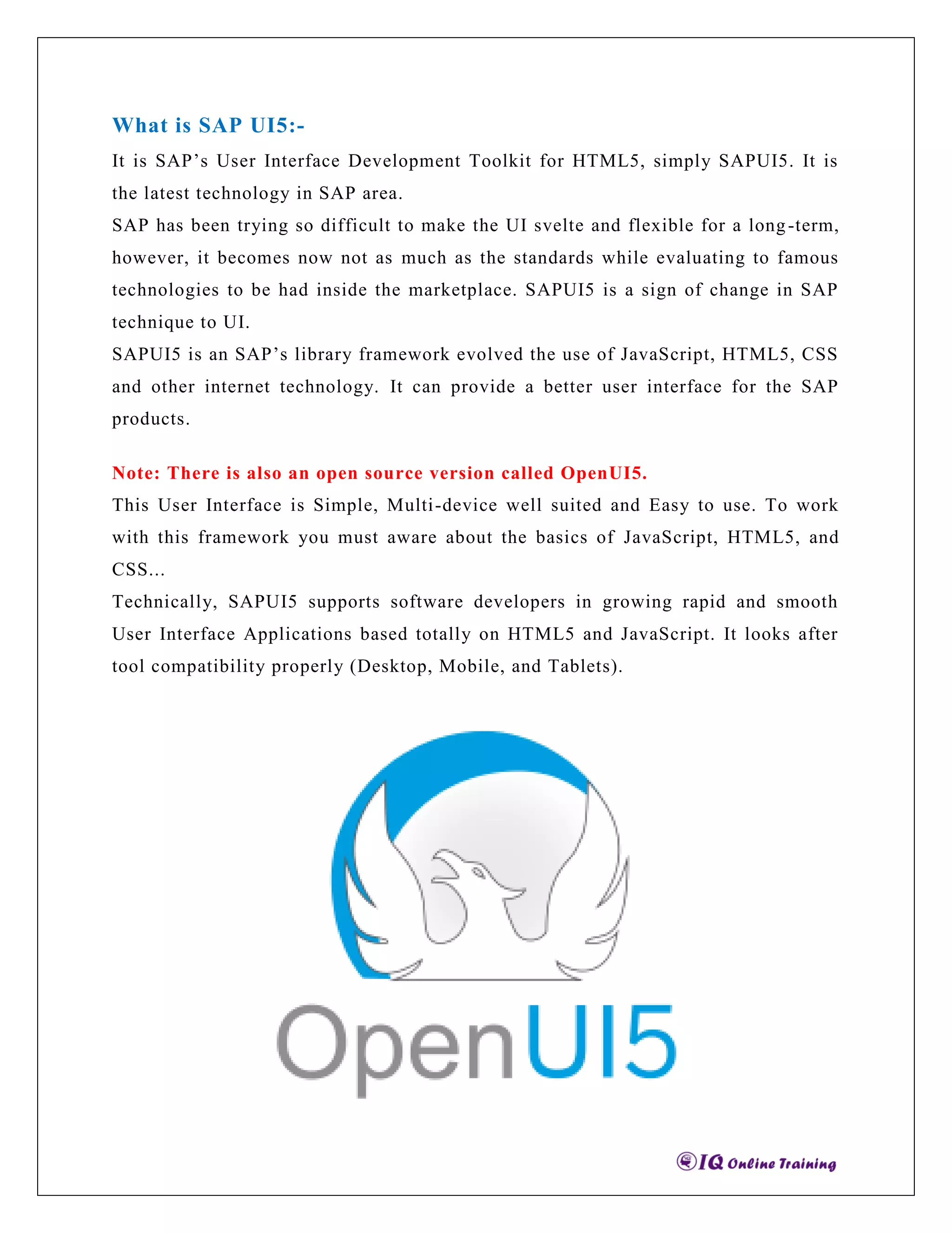 Sap Ui5 Overview | Sap Ui5 Architecture – Features | PDF