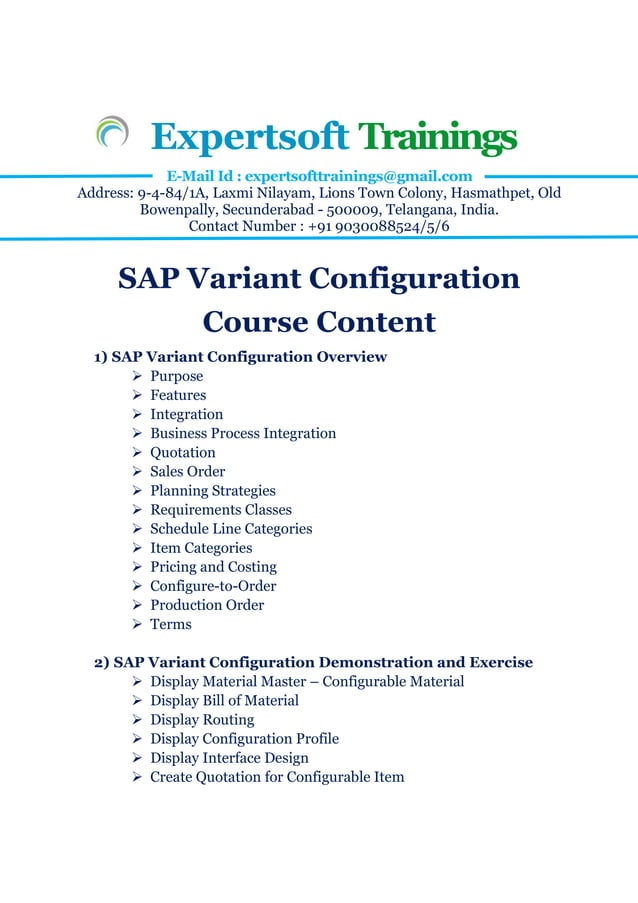 SAP VC Online Training | SAP Variant Configuration Training Content | PDF | Technology & Computing