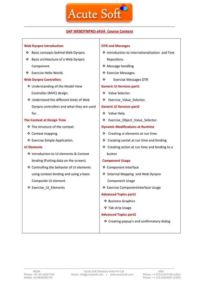 SAP WEBDYNPRO JAVA Online Training by AcuteSoft with 10+ years SMEs ...