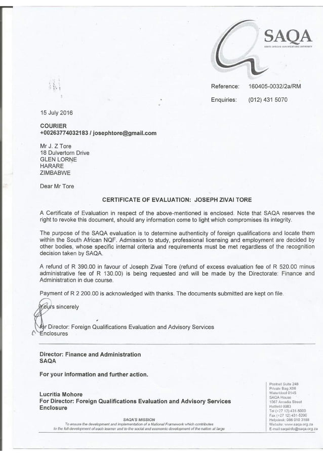 Saqa certificate of evaluation.compressed | PDF