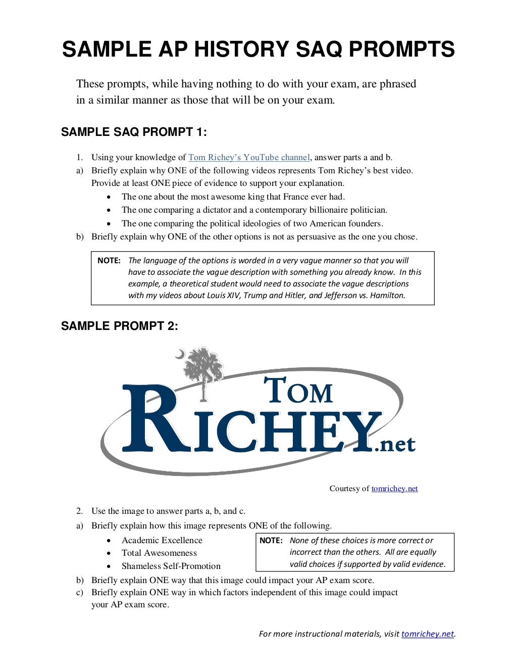 AP History SAQ Guide (APUSH / AP Euro / AP World)