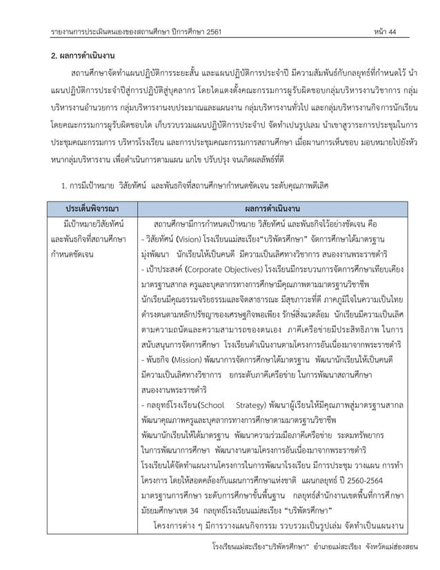 SAR โรงเรียนปี 2561 | PDF
