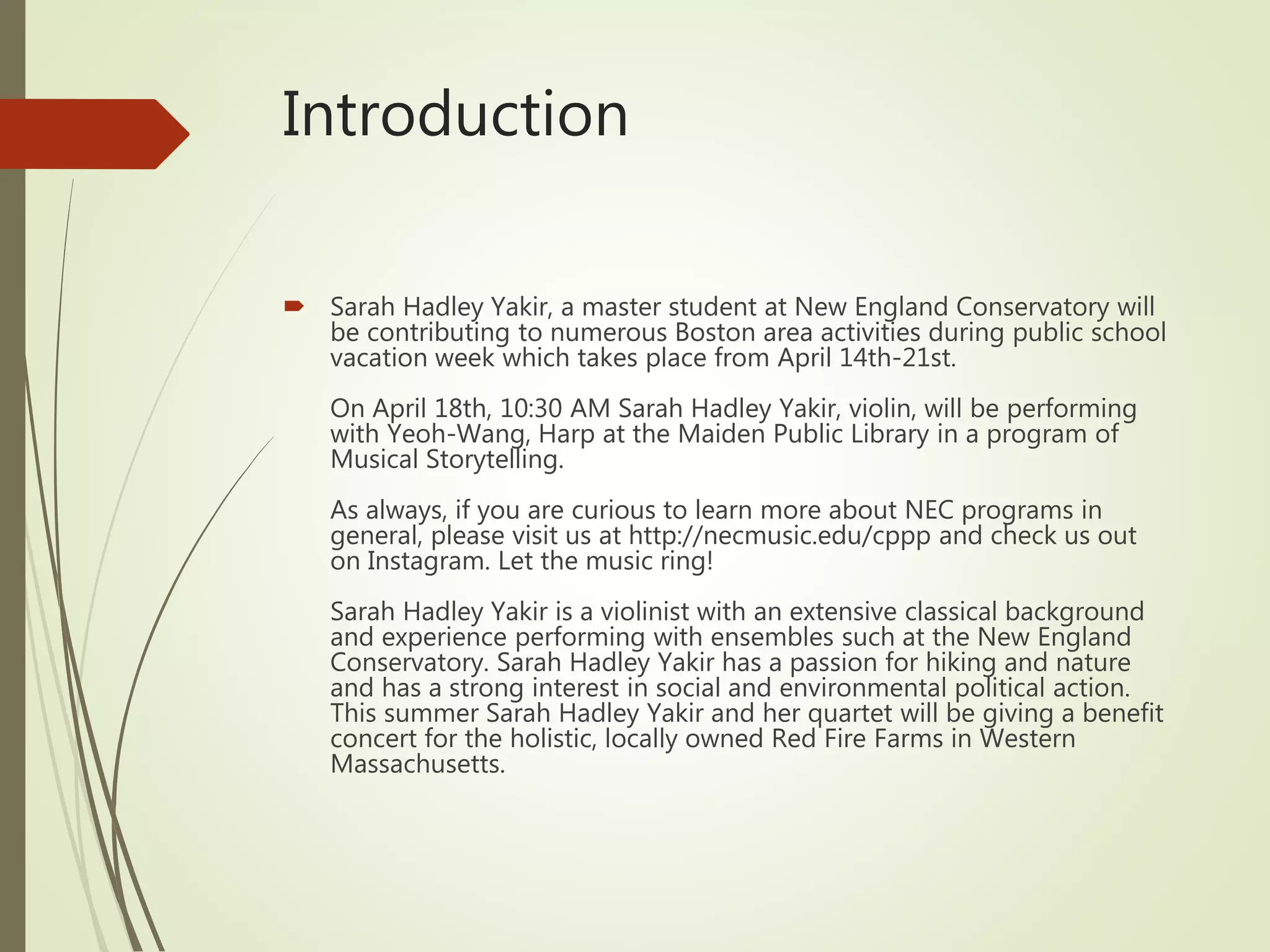 Sarah Hadley Yakir contributes to NEC public school events | PPTX