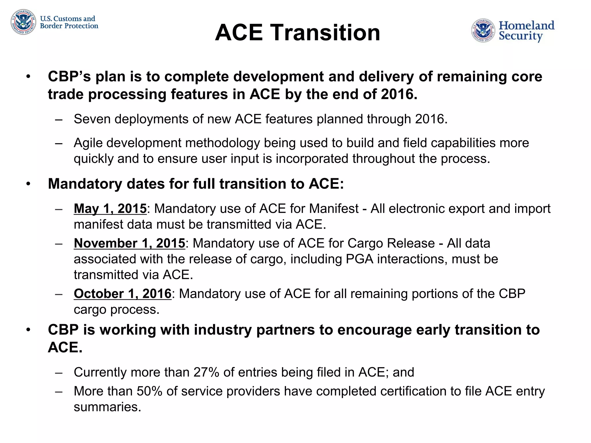 U.S. Customs & Border Protection (CBP) Automated Commercial Environment ...