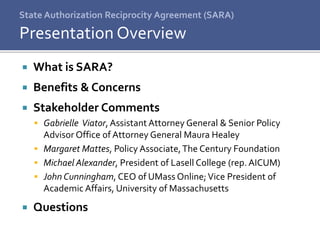 State Authorization Reciprocity Agreement (SARA) Briefing | PPTX