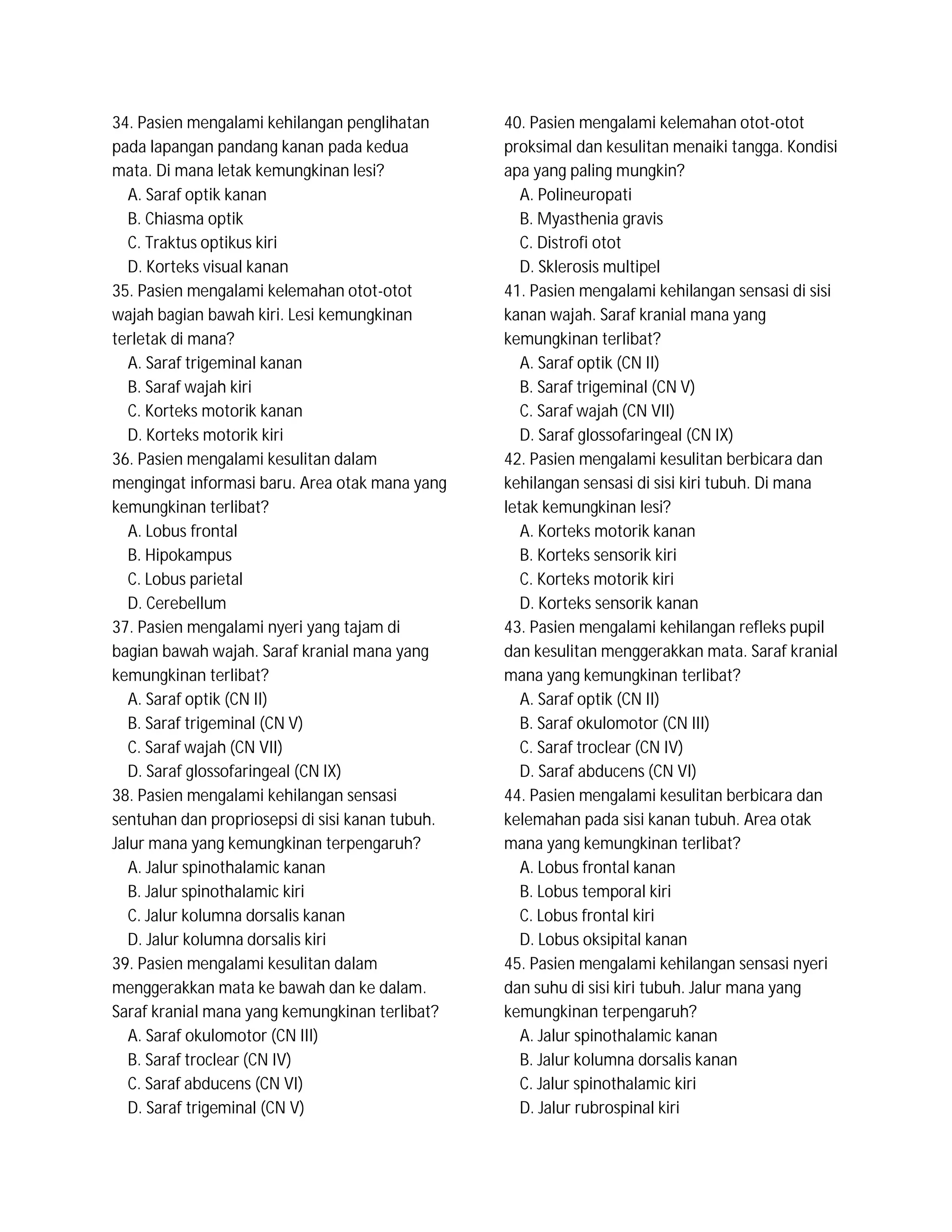 BUKU LATIHAN SOAL UJIAN MASUK SPESIALIS SARAF UKMPPD CPPDS | PDF