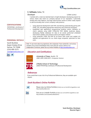 Sarah Bucklew Resume | PDF