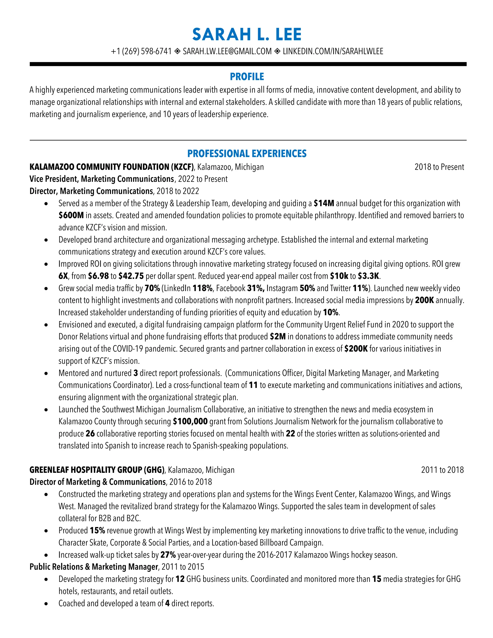 Sarah Lee Resume | PDF