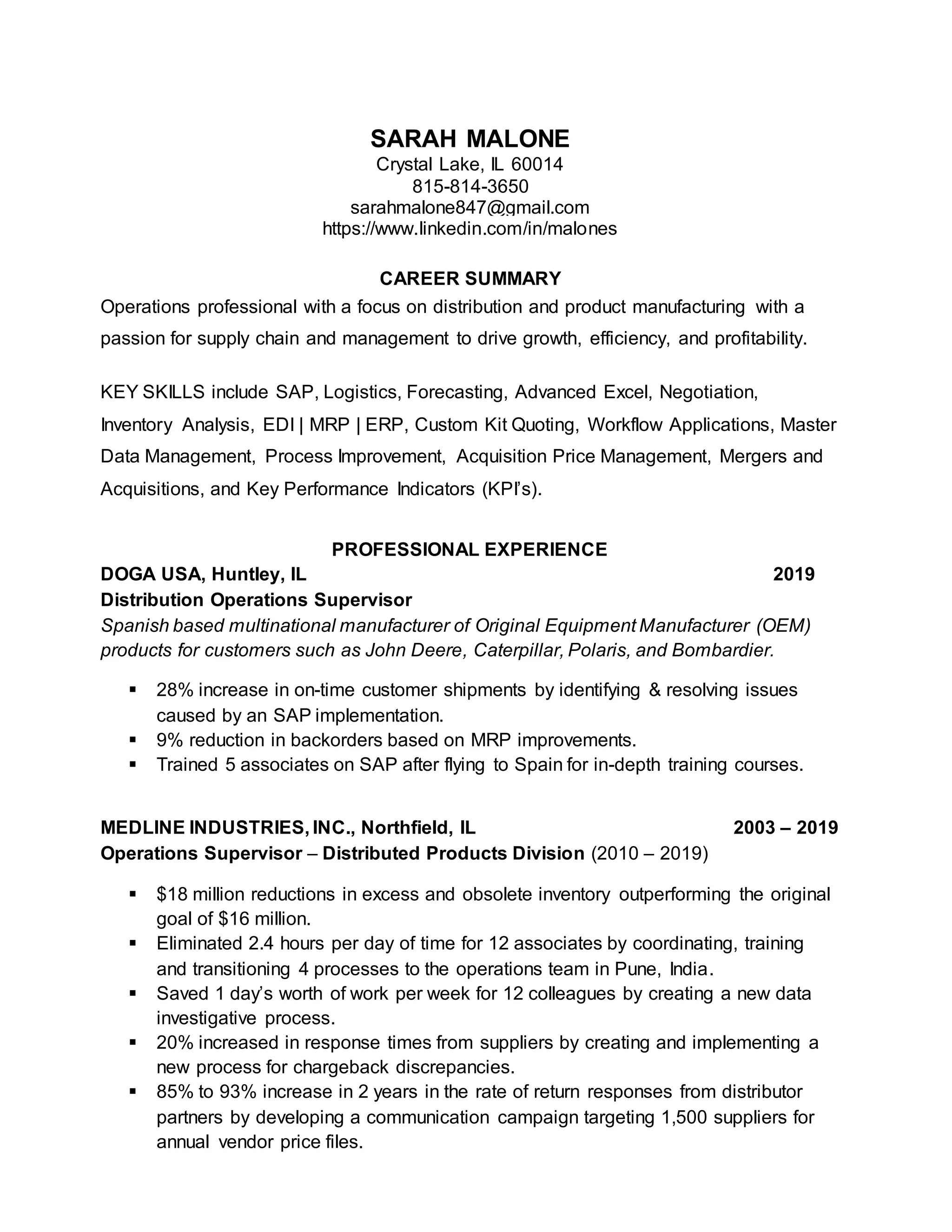 Sarah Malone Resume | PDF