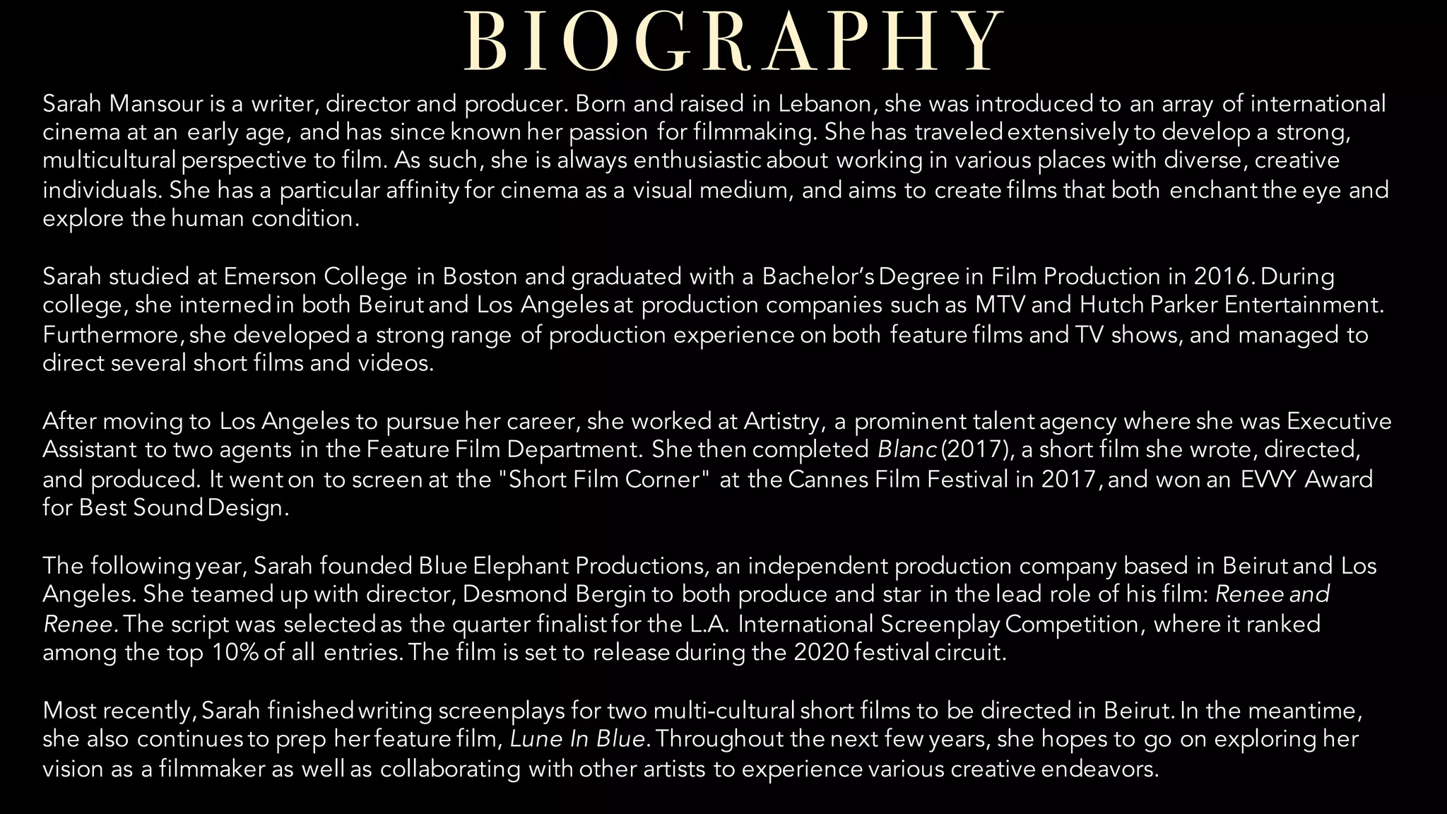 SARAH MANSOUR - Portfolio & Bio | PDF