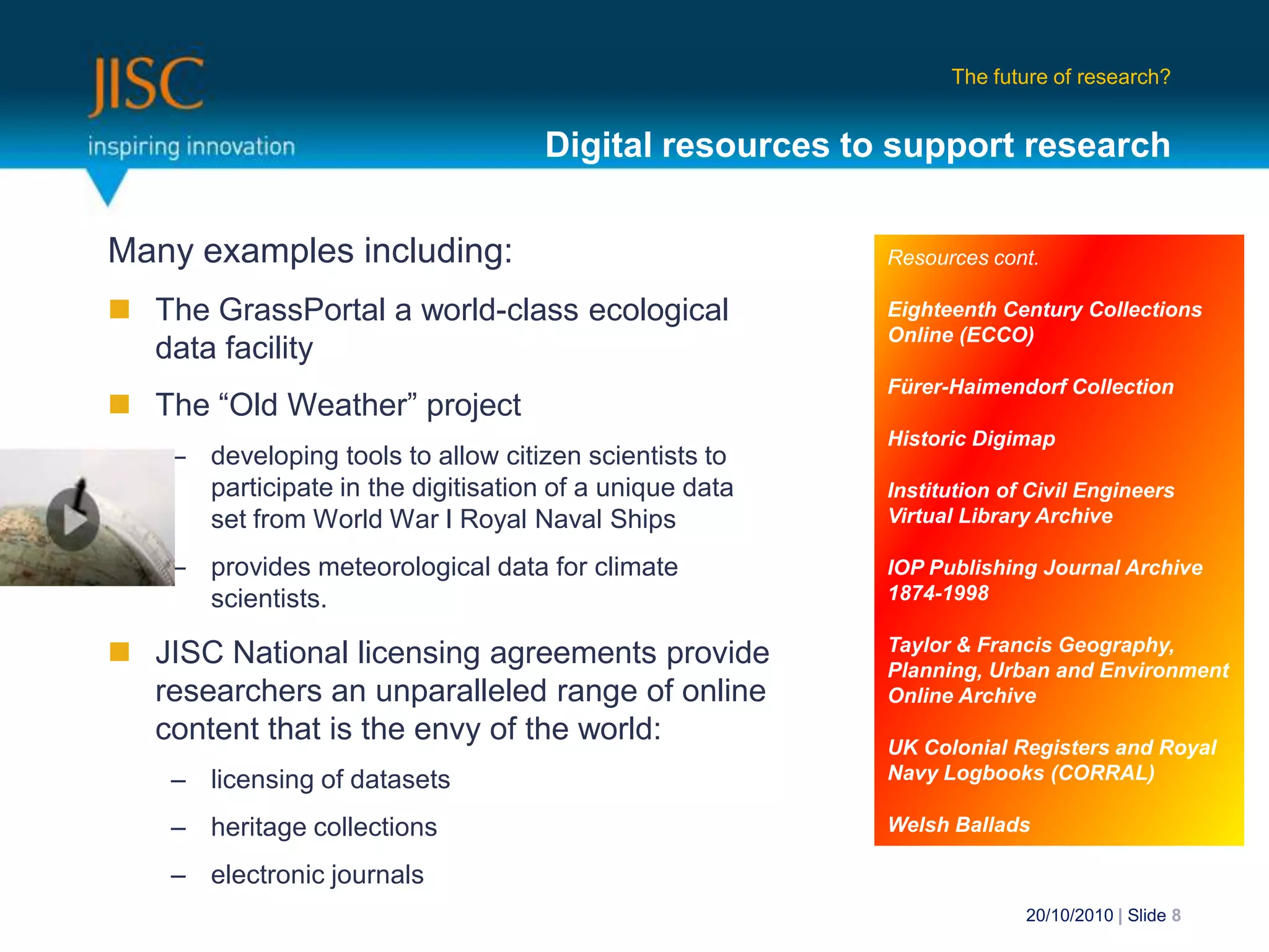 JISC: Supporting The Future of Research | PPTX