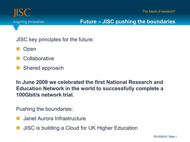 JISC: Supporting The Future of Research | PPTX