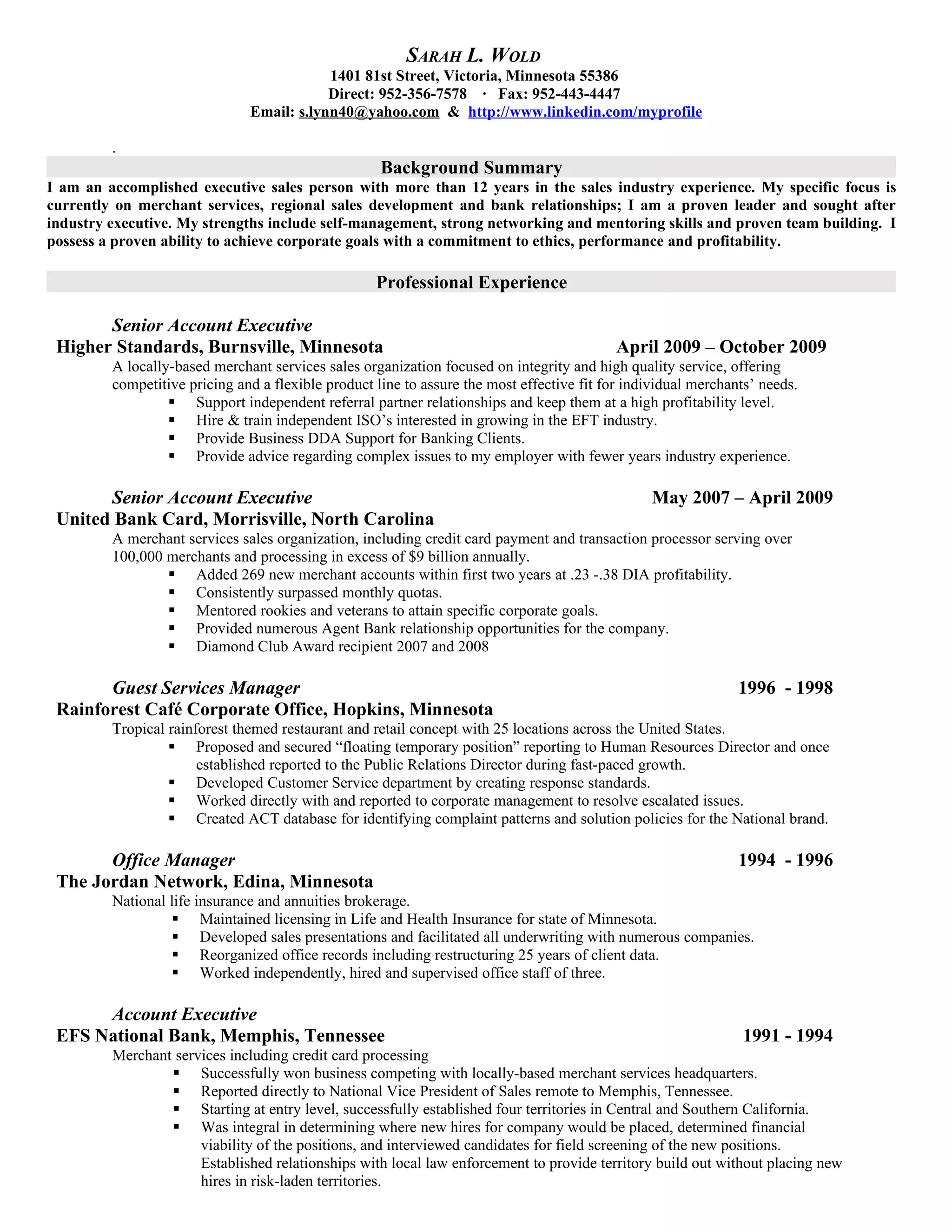 Sarah Resume Broader Scope 1 2010 | DOC