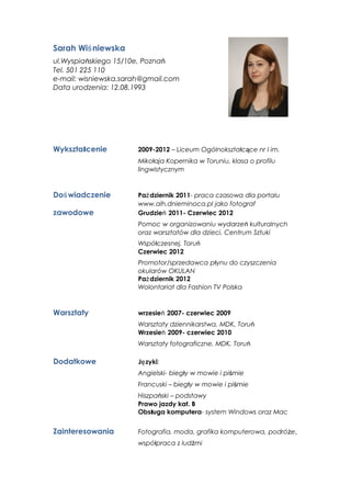 Sarah wiśniewska cv word | DOC