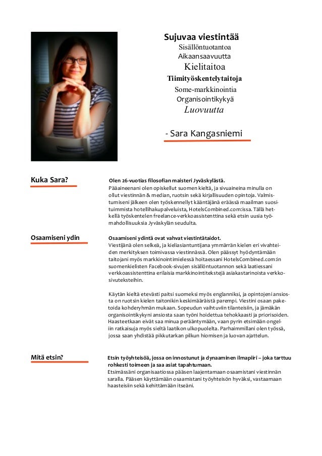 Sara kangasniemi avoin työhakemus & cv