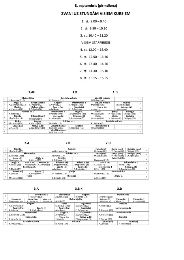 Stundu saraksts | PDF