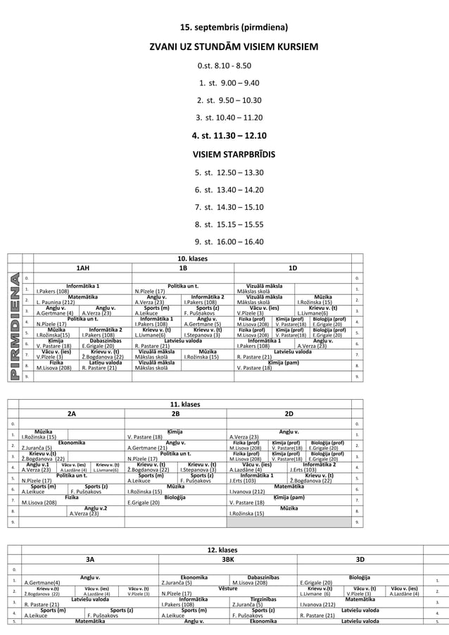 Stundu saraksts 15.septembrim | PDF