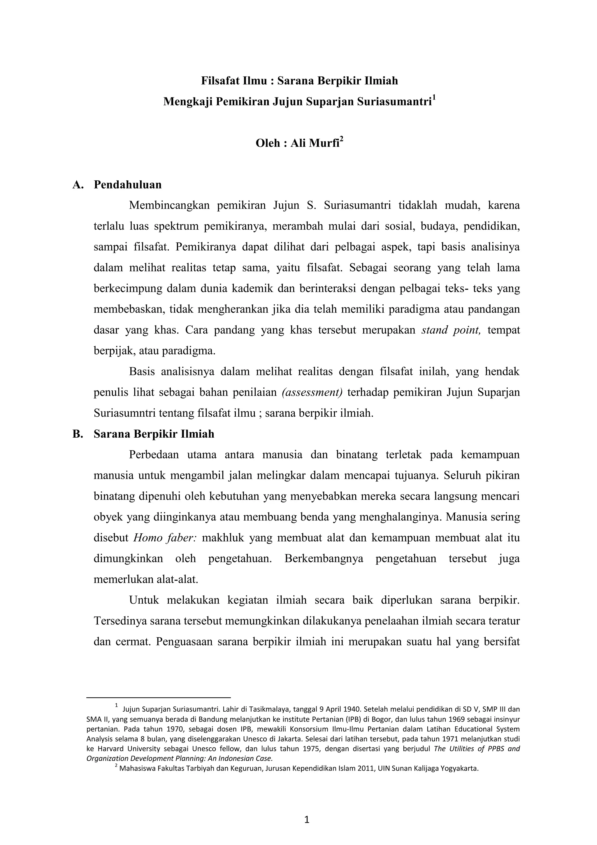Filsafat Ilmu : Sarana Berpikir ilmiah | DOCX