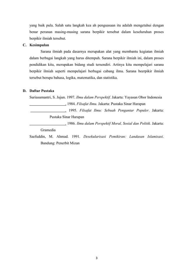 Filsafat Ilmu : Sarana Berpikir ilmiah | DOCX