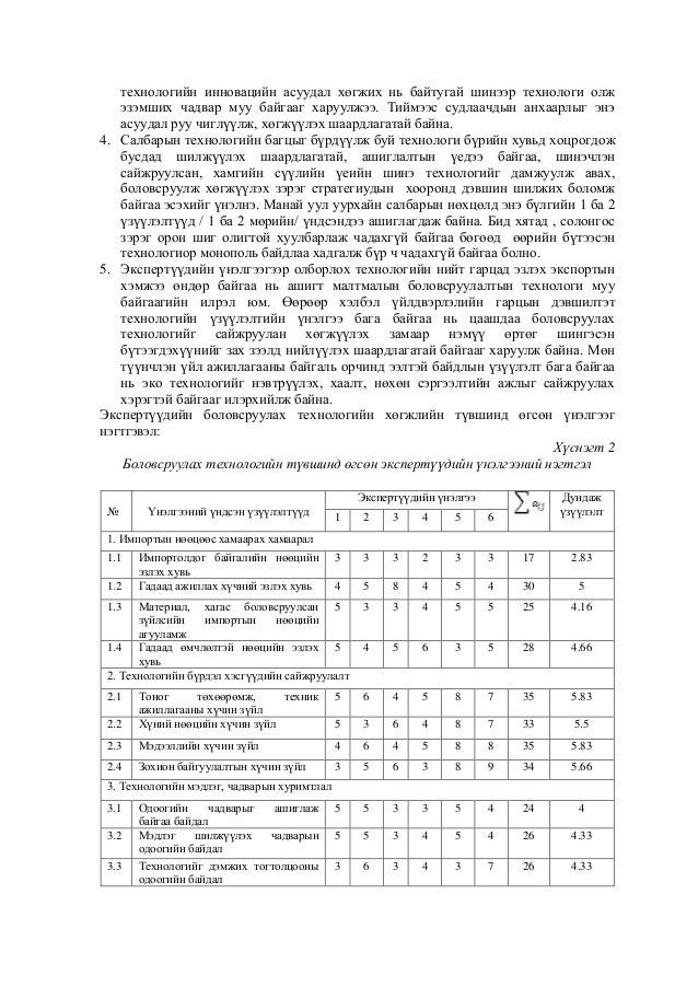 С Сарангэрэл Технологийн түвшний үнэлгээний арга зүйг уул уурхайн