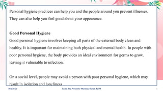 Social And Preventive Pharmacy - Health and Hygiene | PPTX