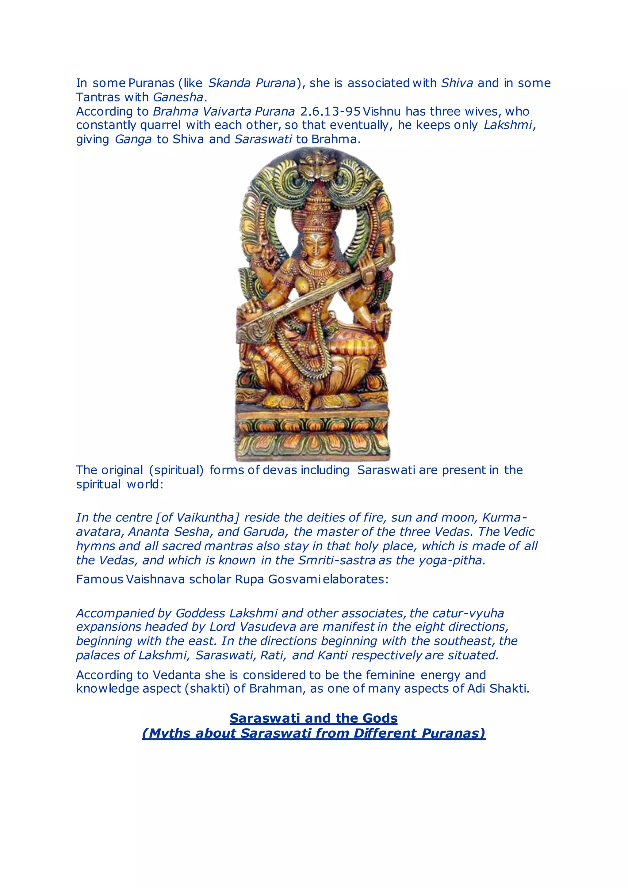 Saraswati goddess of knowledge . music & art . | DOCX