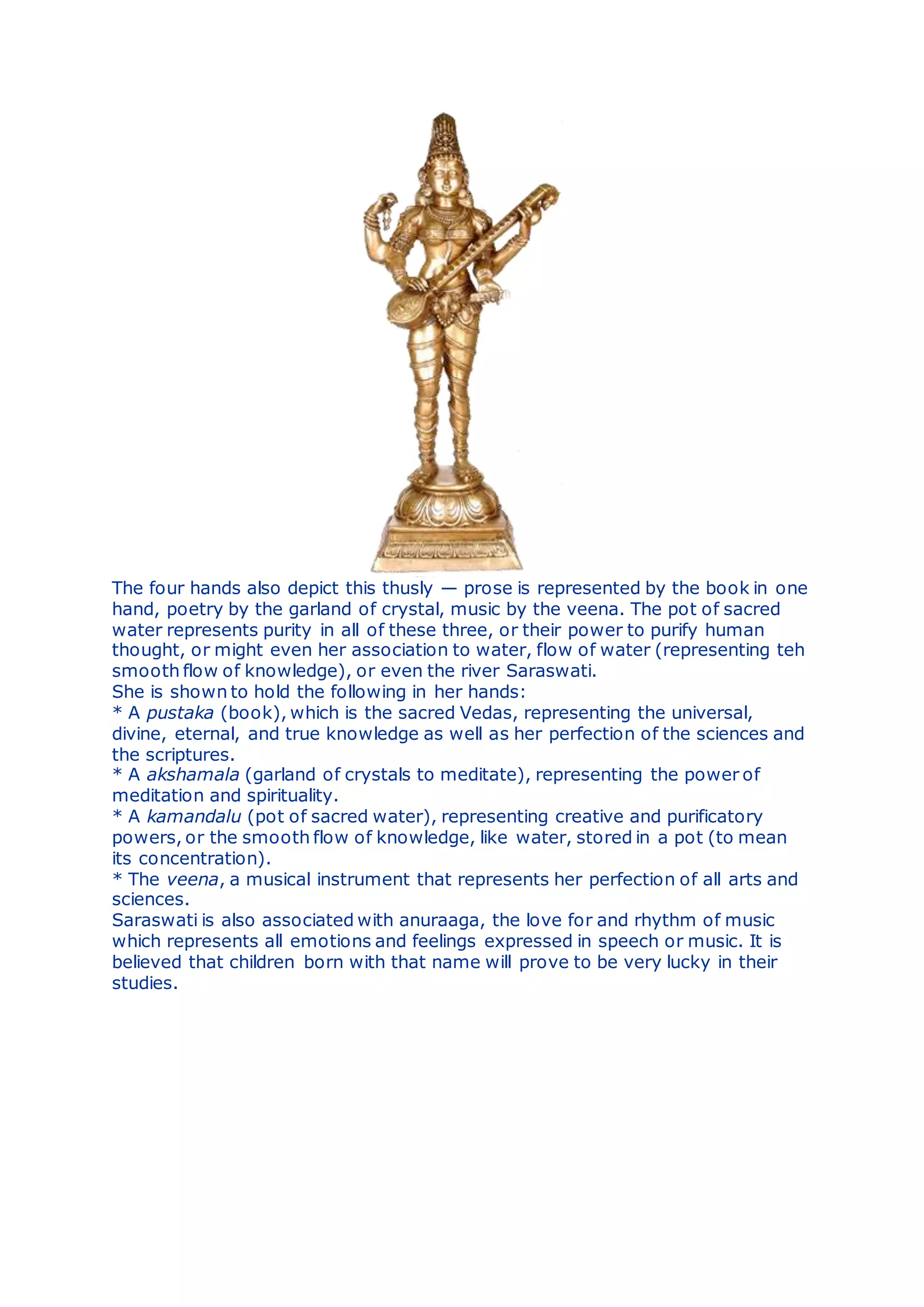 Saraswati goddess of knowledge . music & art . | DOCX