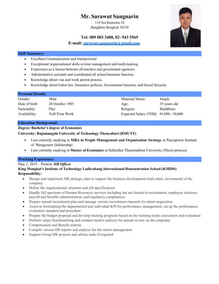 Sarawut sangnarin resume | PDF