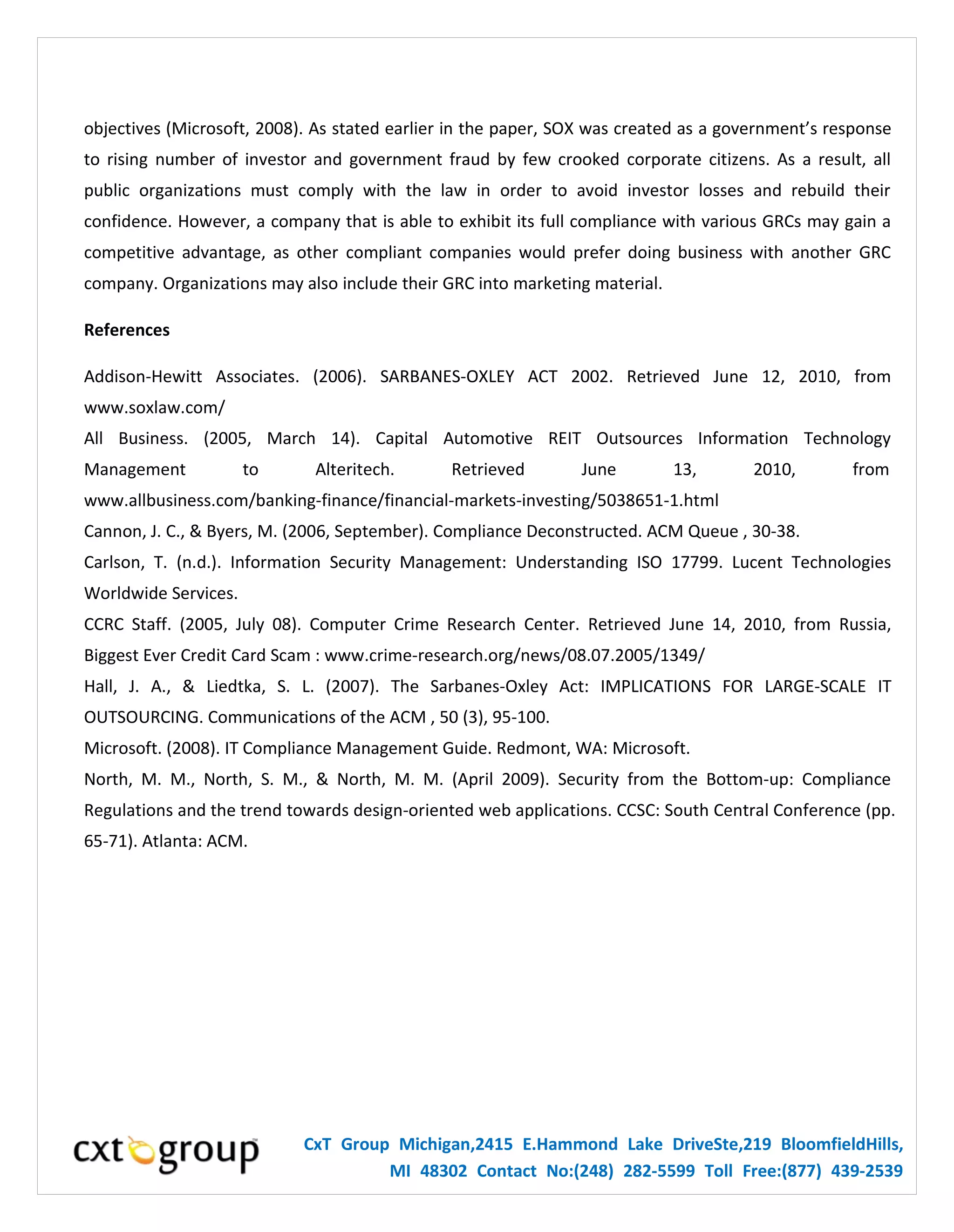 Sarbanes-Oxley Compliance and the RFI/RFP Process | PDF | IT and ...
