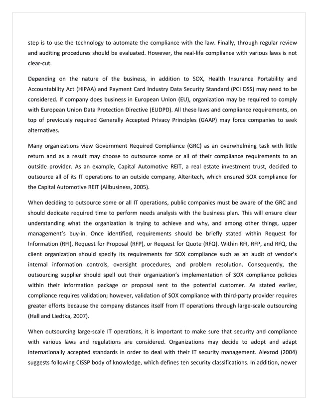 Sarbanes-Oxley Compliance and the RFI/RFP Process | PDF | IT and ...