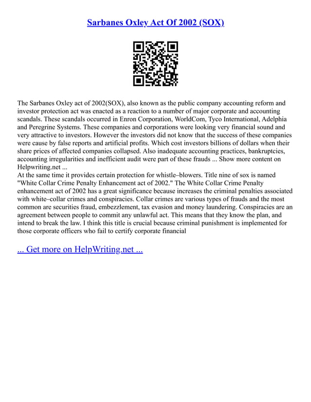 Sarbanes Oxley Act Of 2002 (SOX) | PDF